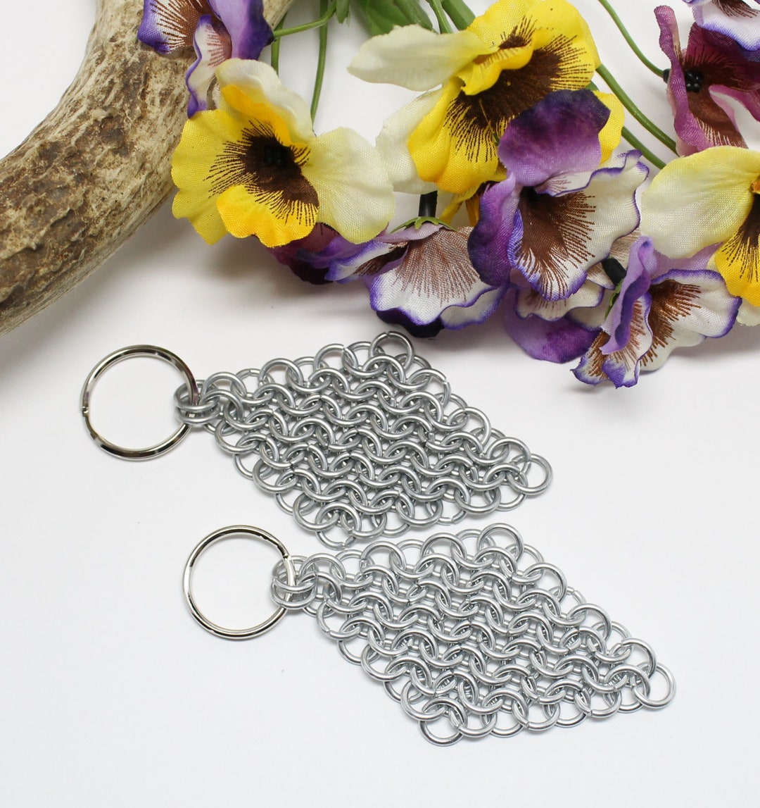 Artisan Galvanized Steel Chainmail Maille Diamond Shape Keychain Set of ...