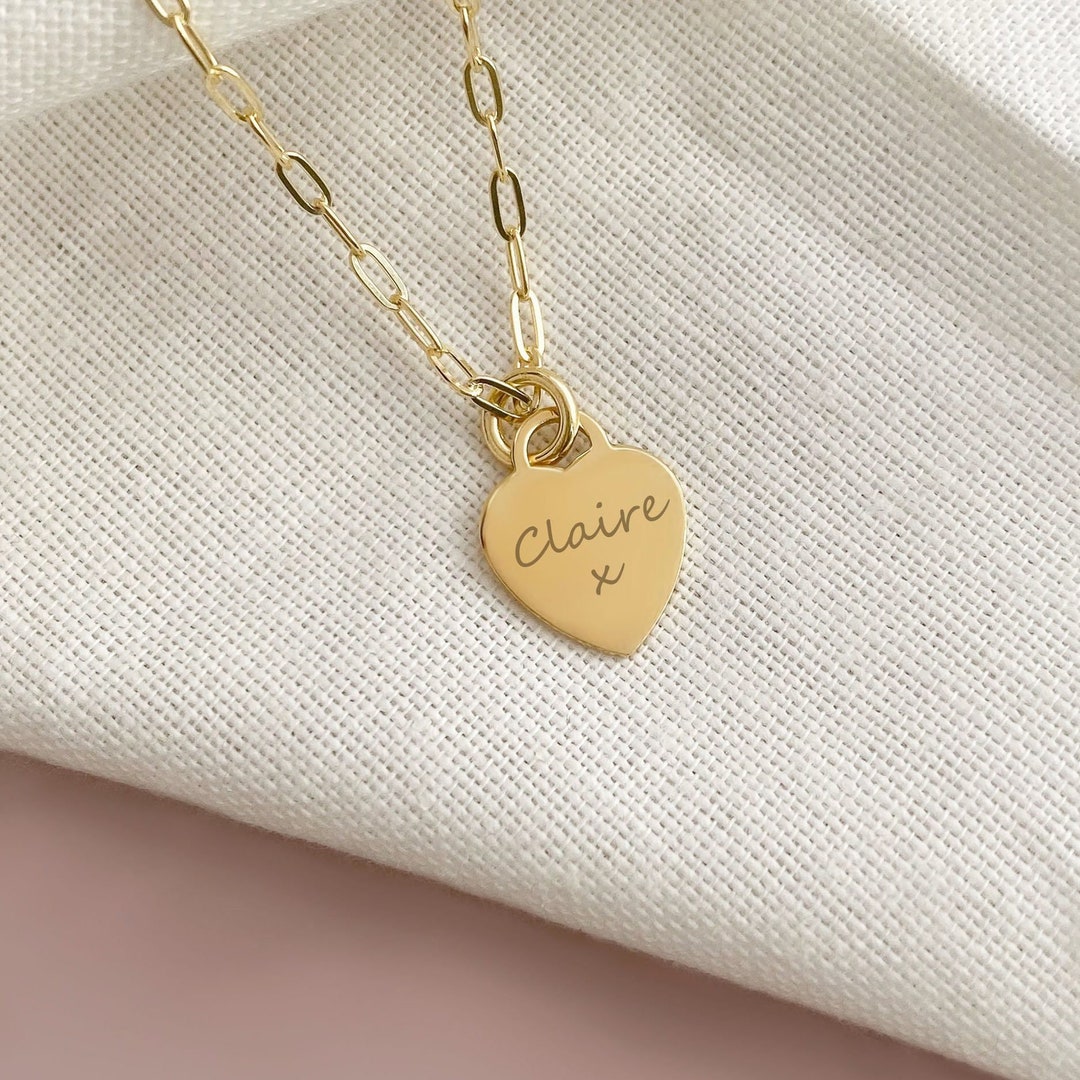 Yellow Gold Vermeil Paper Clip Necklace - With Engraved Yellow Gold ...