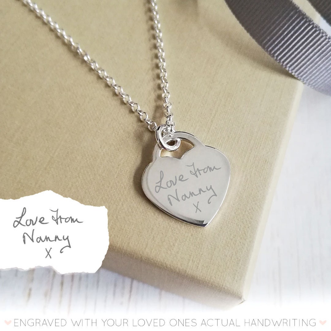 Sterling Silver Handwriting Heart Necklace - Etsy