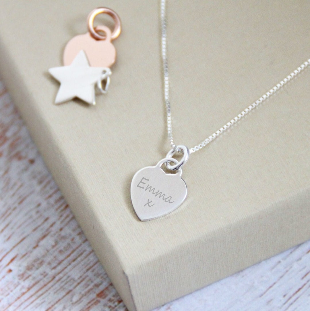 Sterling Silver Engraved Mini Heart Necklace - Etsy