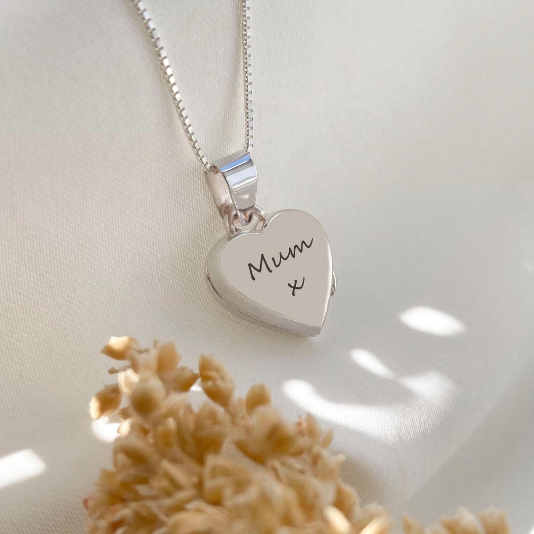 Sterling Silver Engraved Heart Locket Necklace Etsy