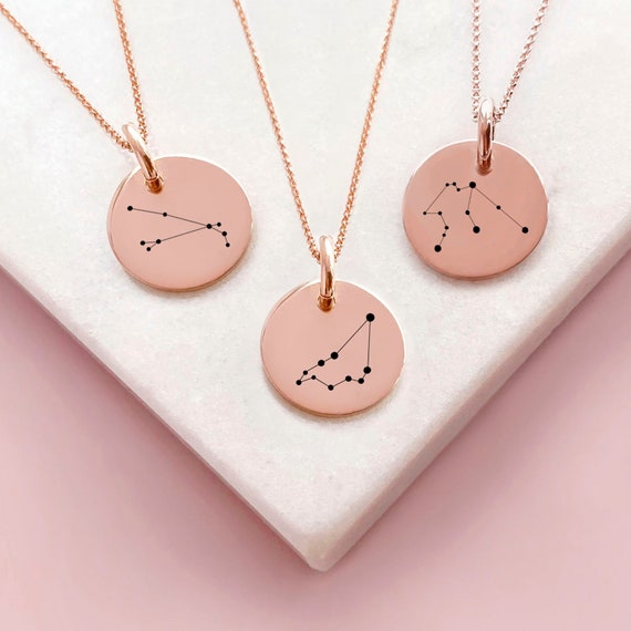 Rose Gold Vermeil Engraved Zodiac Constellation Necklace