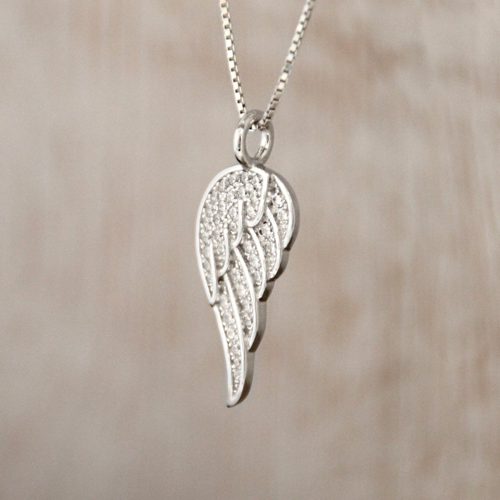 Sterling Silver & CZ Angel Wing Necklace - Etsy
