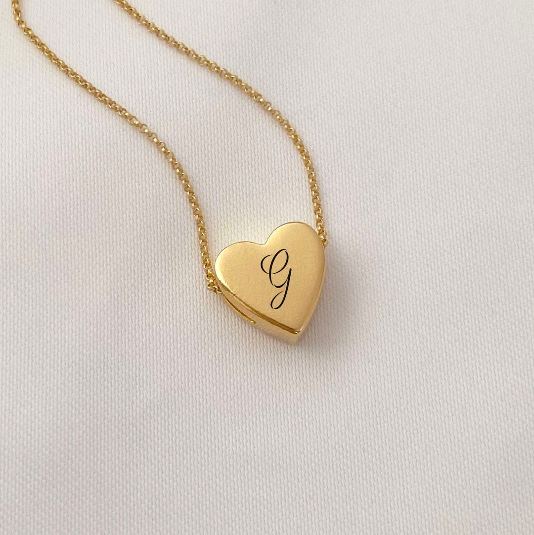 Yellow Gold Vermeil Engraved Solid Heart Necklace - Etsy