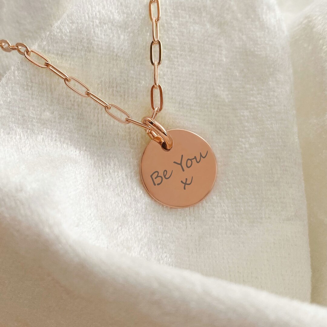 Rose Gold Vermeil Paper Clip Necklace With Engraved Rose Gold Disc ...