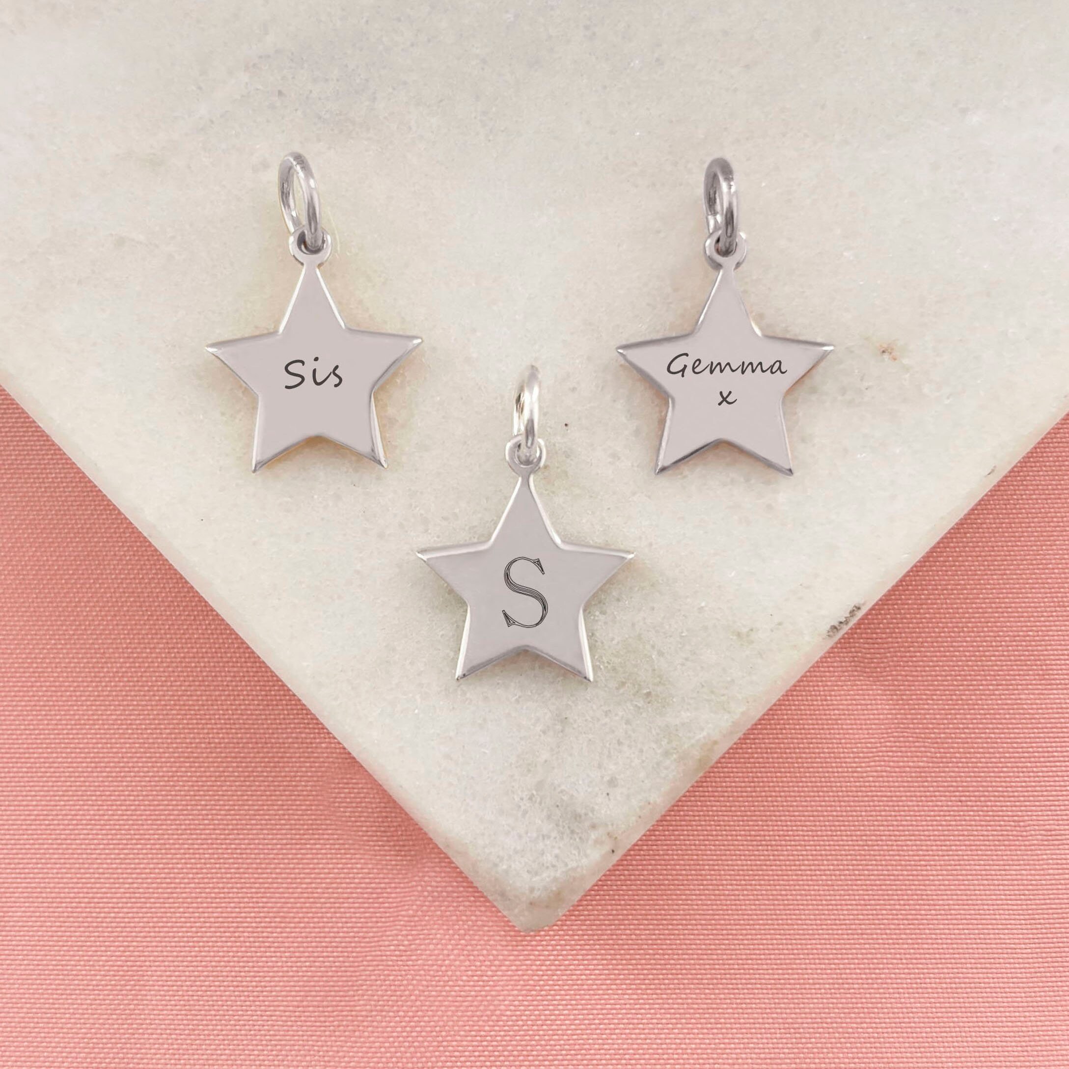 Sterling Silver Engraved Mini Star Charm - Etsy