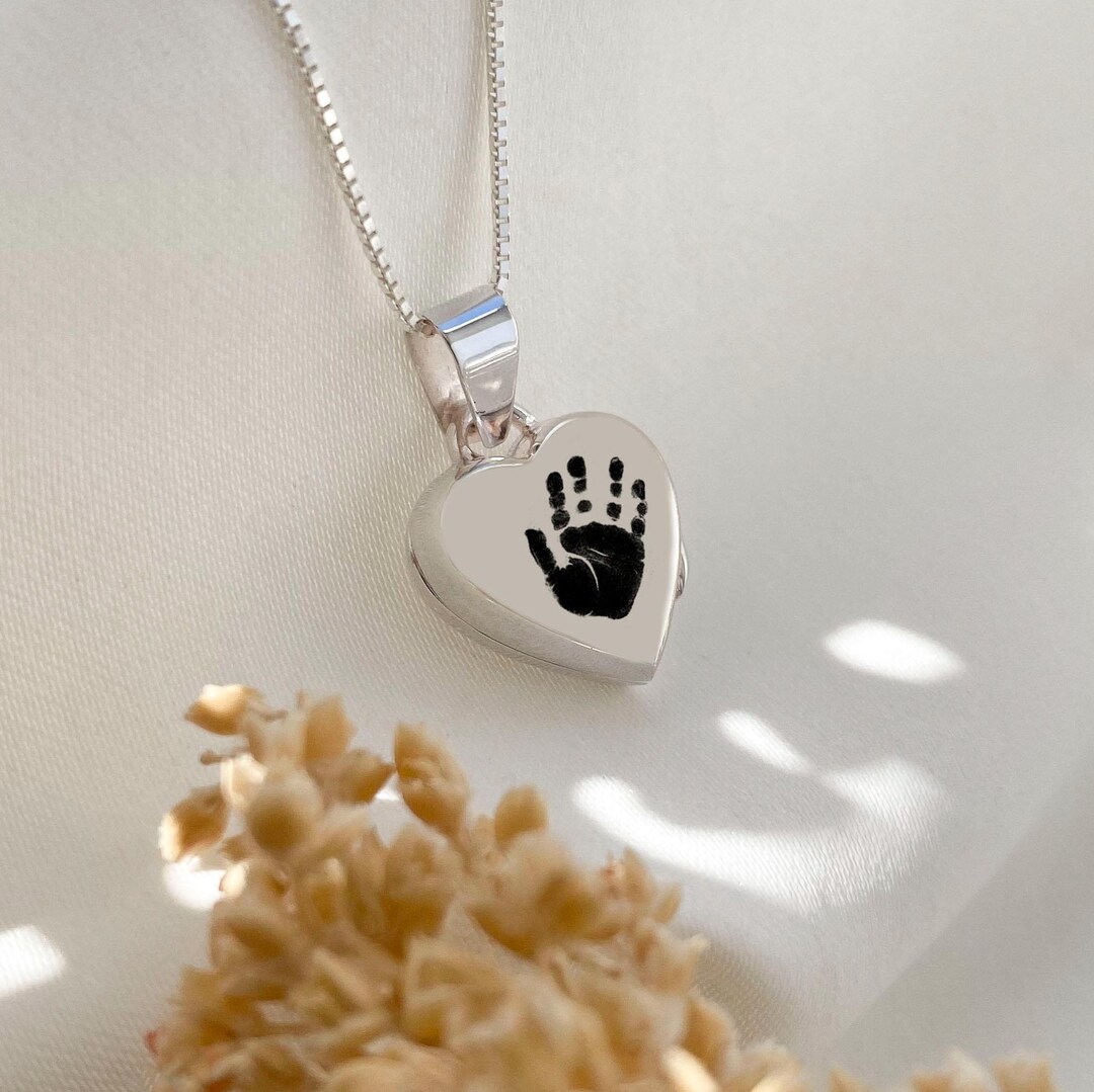 Sterling Silver Engraved Handprint Heart Locket Necklace - Etsy