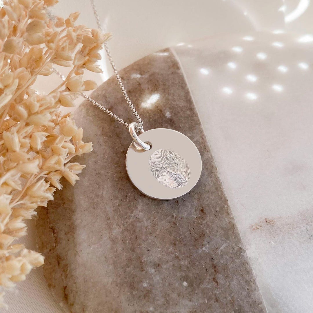 Sterling Silver Engraved Fingerprint Disc Necklace - Etsy