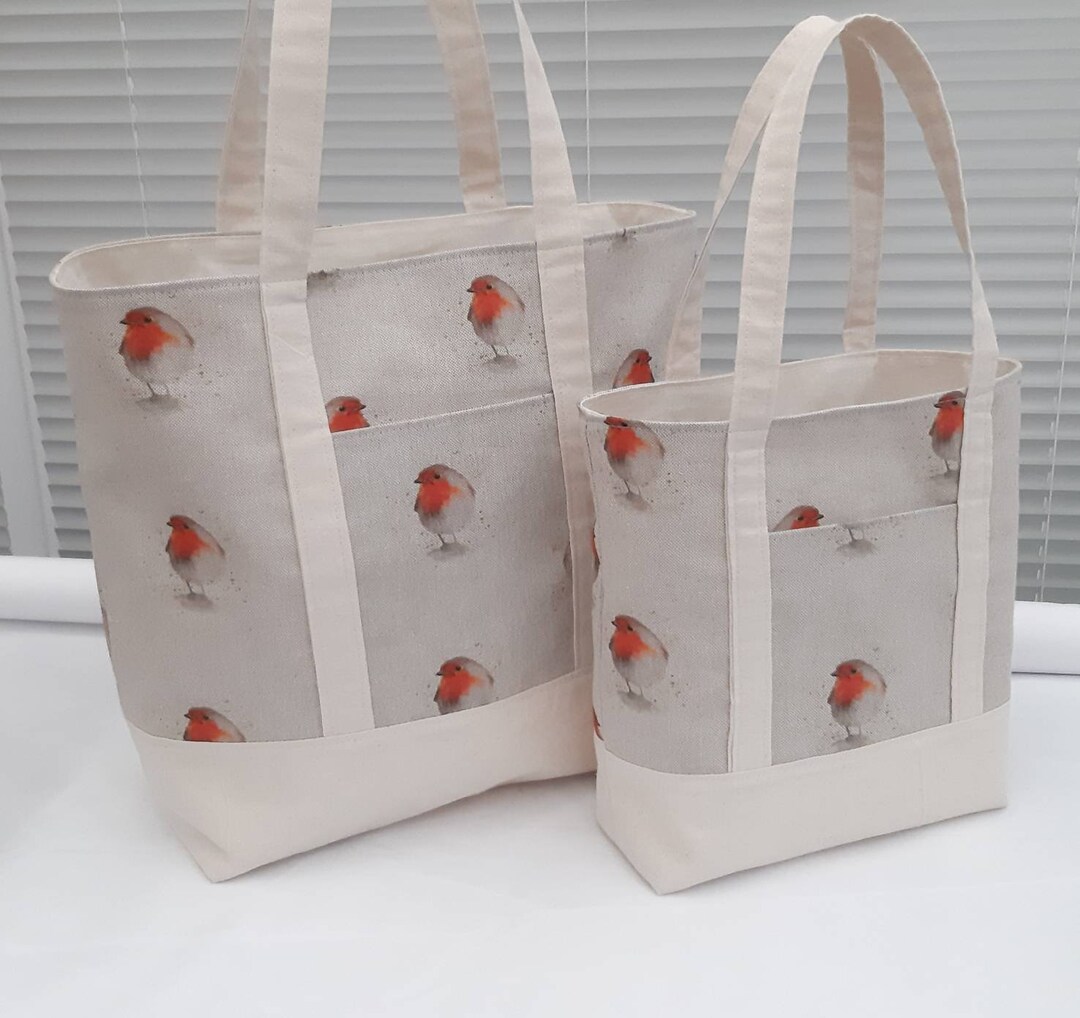 Robin Tote Bag, Reversible Shop Bag, Square Base, Cotton Bag, Big or ...