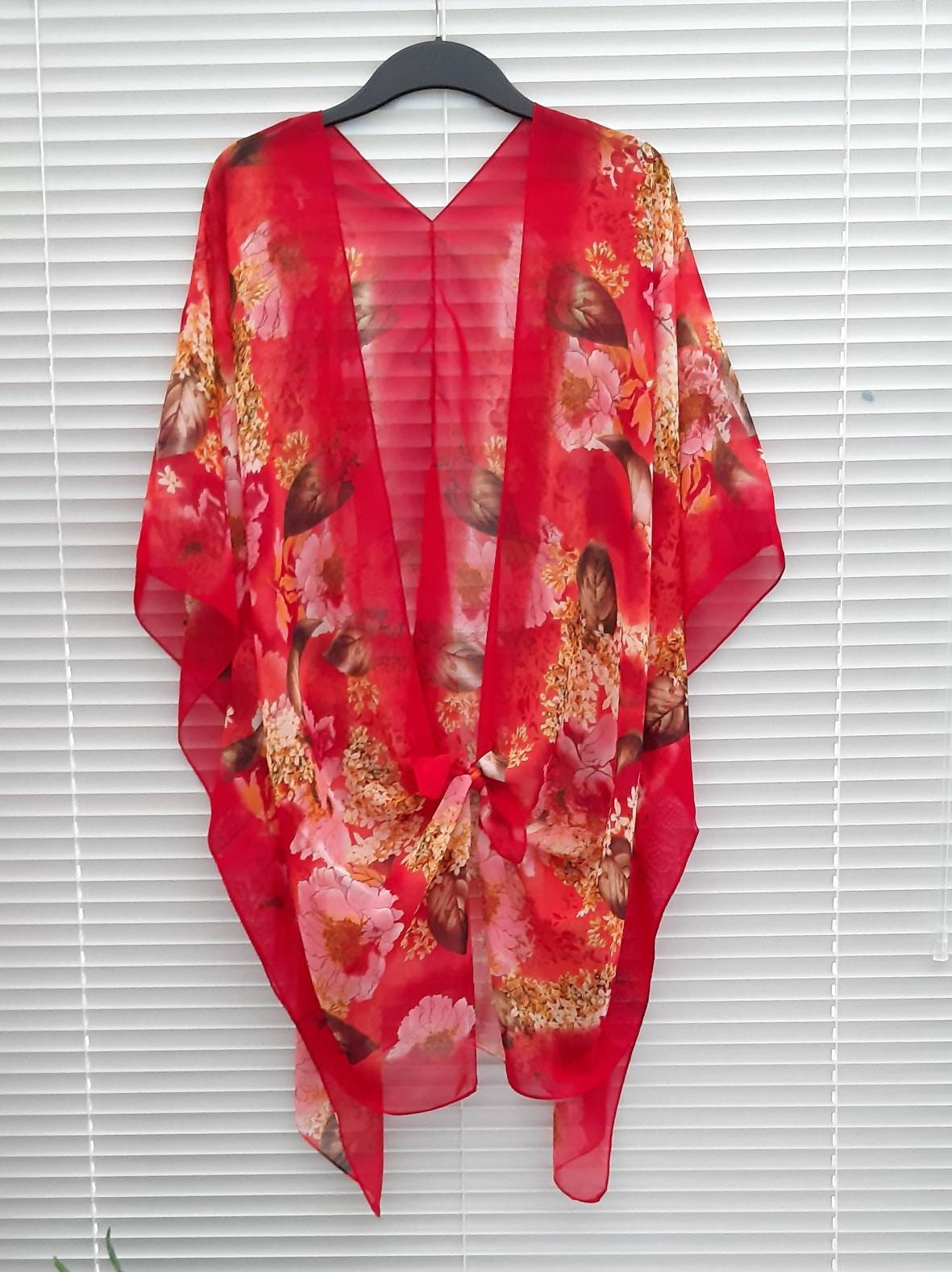 Red Floral Kimono Jacket Kaftan Caftan Duster Jacket | Etsy