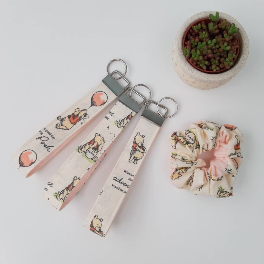 Winnie the Pooh Key Fob Wristlet, Scrunchie Set Keyring, Cotton ...