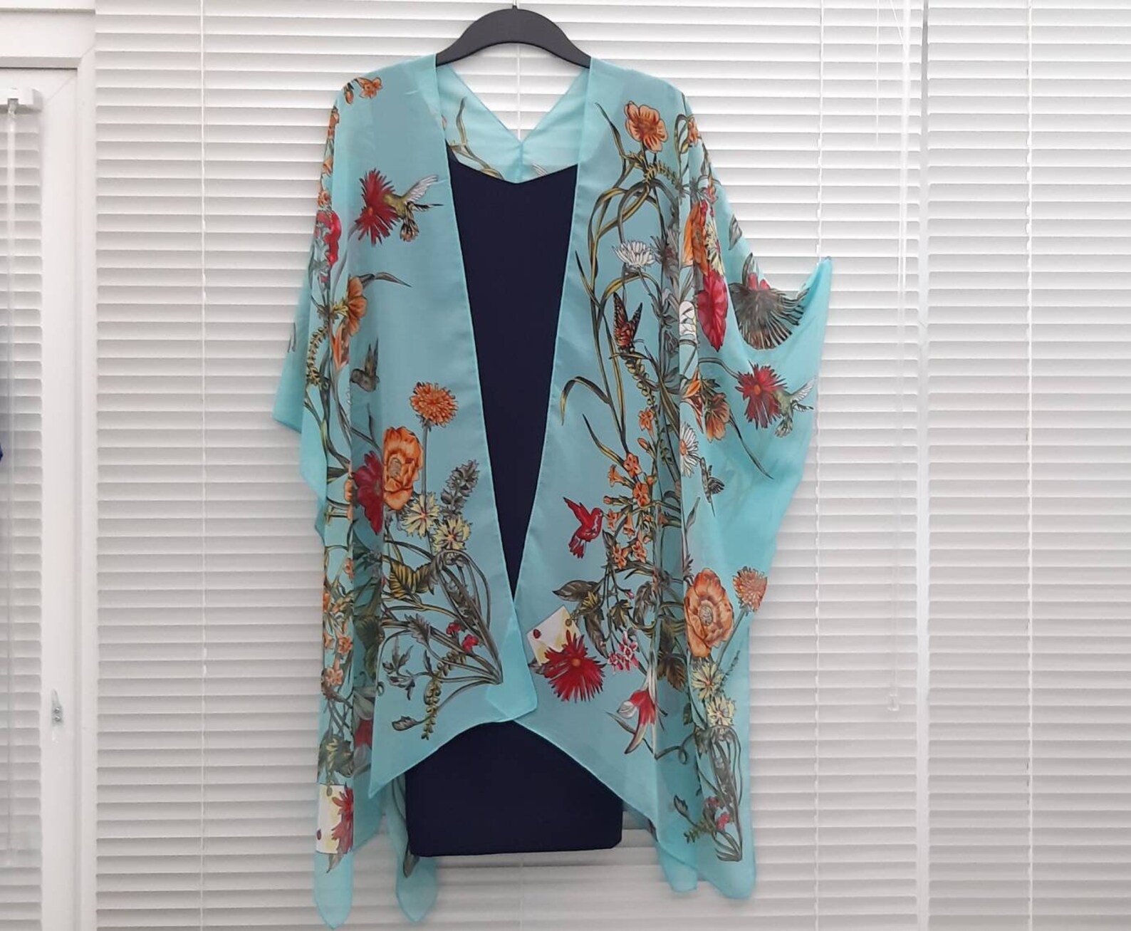 Turquoise Blue Floral Kimono Cardigan Kaftan Caftan - Etsy