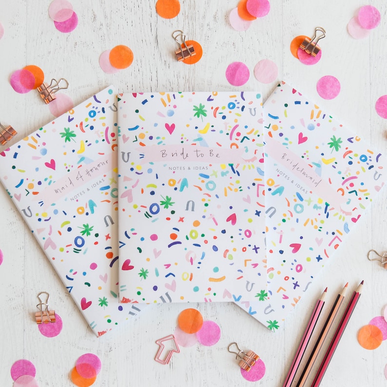 Colourful Confetti Print Bridal Party Notebook - Etsy UK