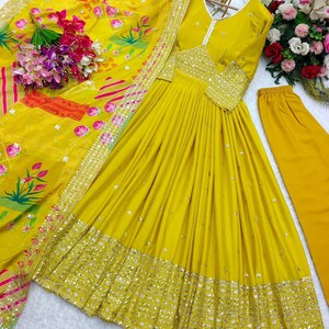 Presenting New Anarkali Gown Payjami and Dupatta Set Fully Stitched ...