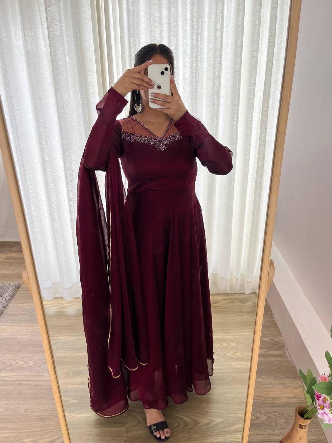 Traditional Indian Party Look Dress With Our Maroon Red Rangoli ...