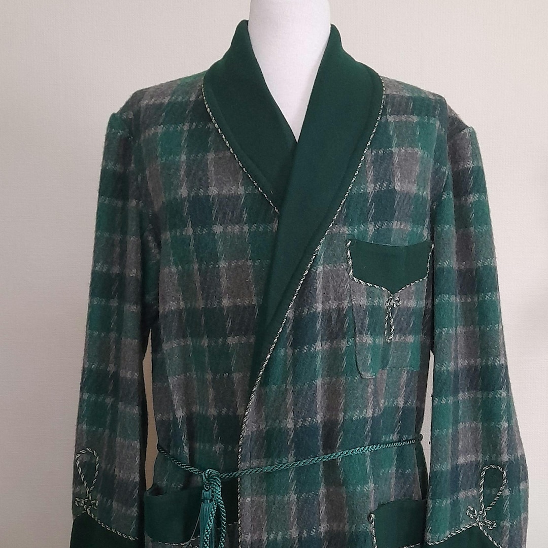 Vintage Dressing Gown, Checked Wool 1970s Wrap-around Robe, Mens Plaid ...