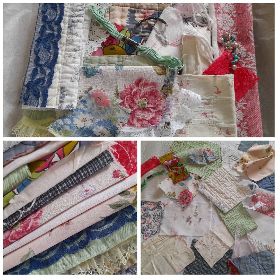 Vintage Fabric Bundle, Assorted Craft Materials, Antique Textile Stash ...