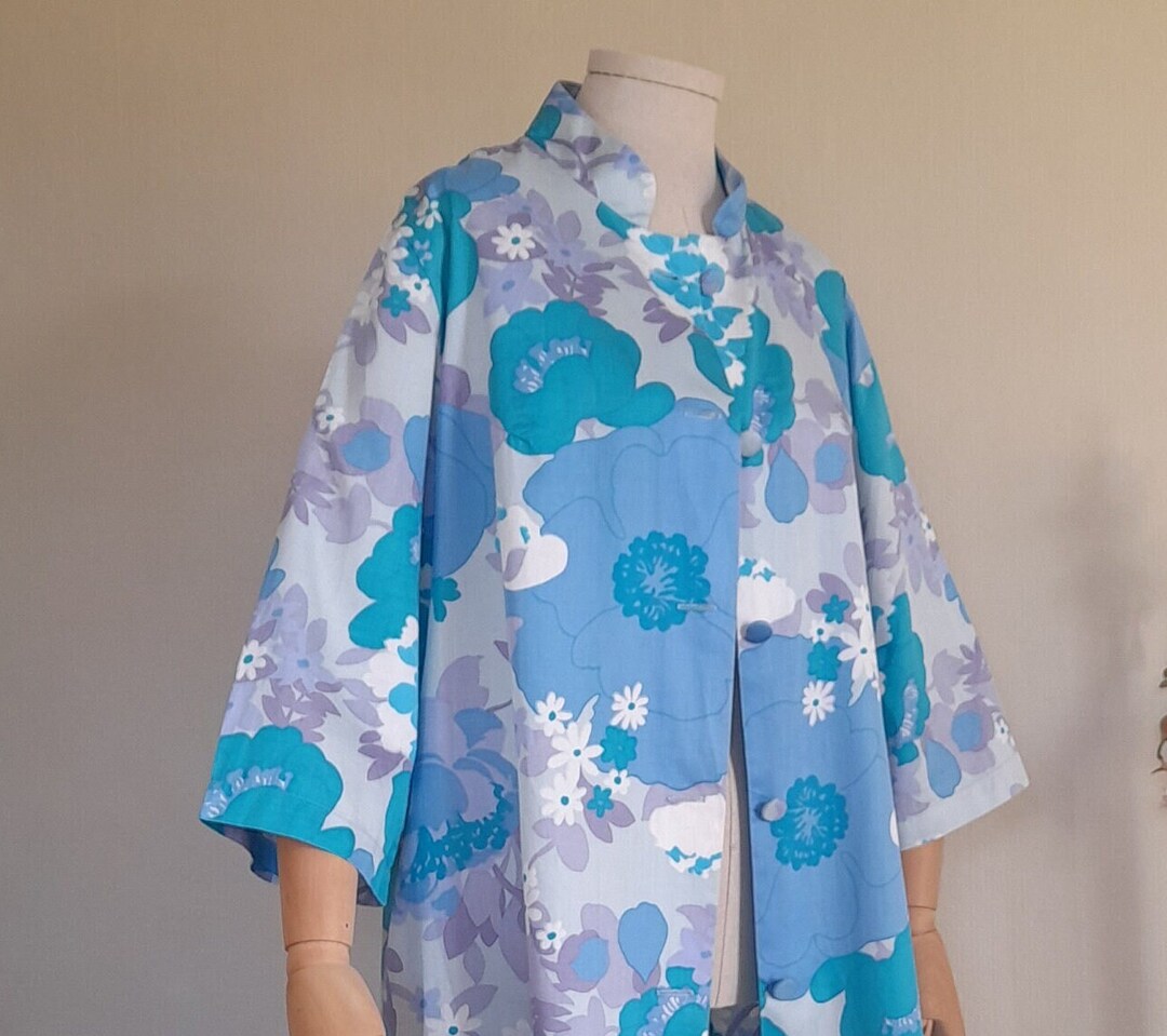 1970s Floral Duster Coat 50s Swing Style, Bold Floral Print Jacket ...