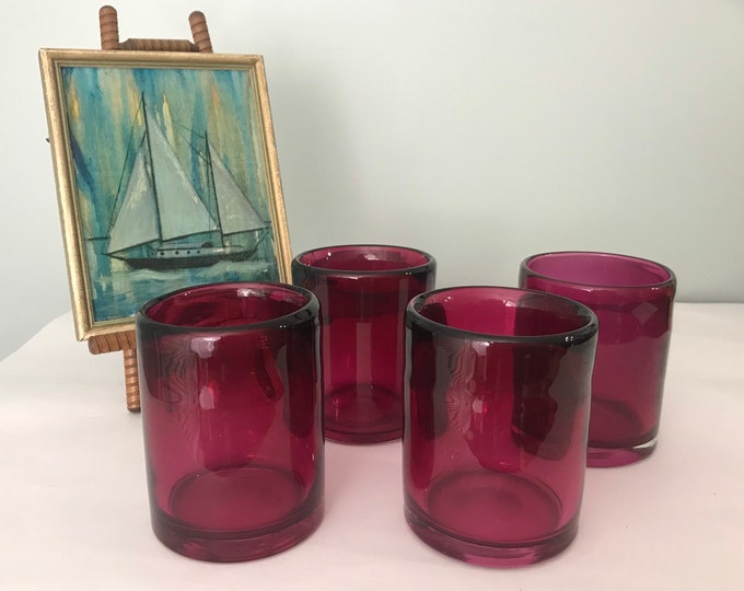 Set of 4 Vintage Ruby Red Lowball Glasses - Etsy