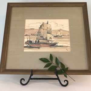 Asian Original Pen and Ink Junk Boat Painting Sampan Boat - Etsy
