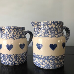 Blue Sponge Ware Creamer Pitcher, Two Small Pitchers With Hearts ...