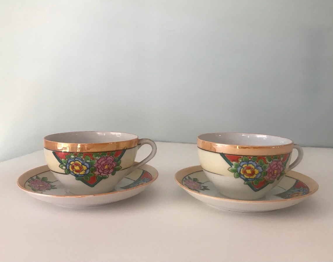 Pair of Vintage Lusterware Porcelain Teacups and Saucers Made - Etsy