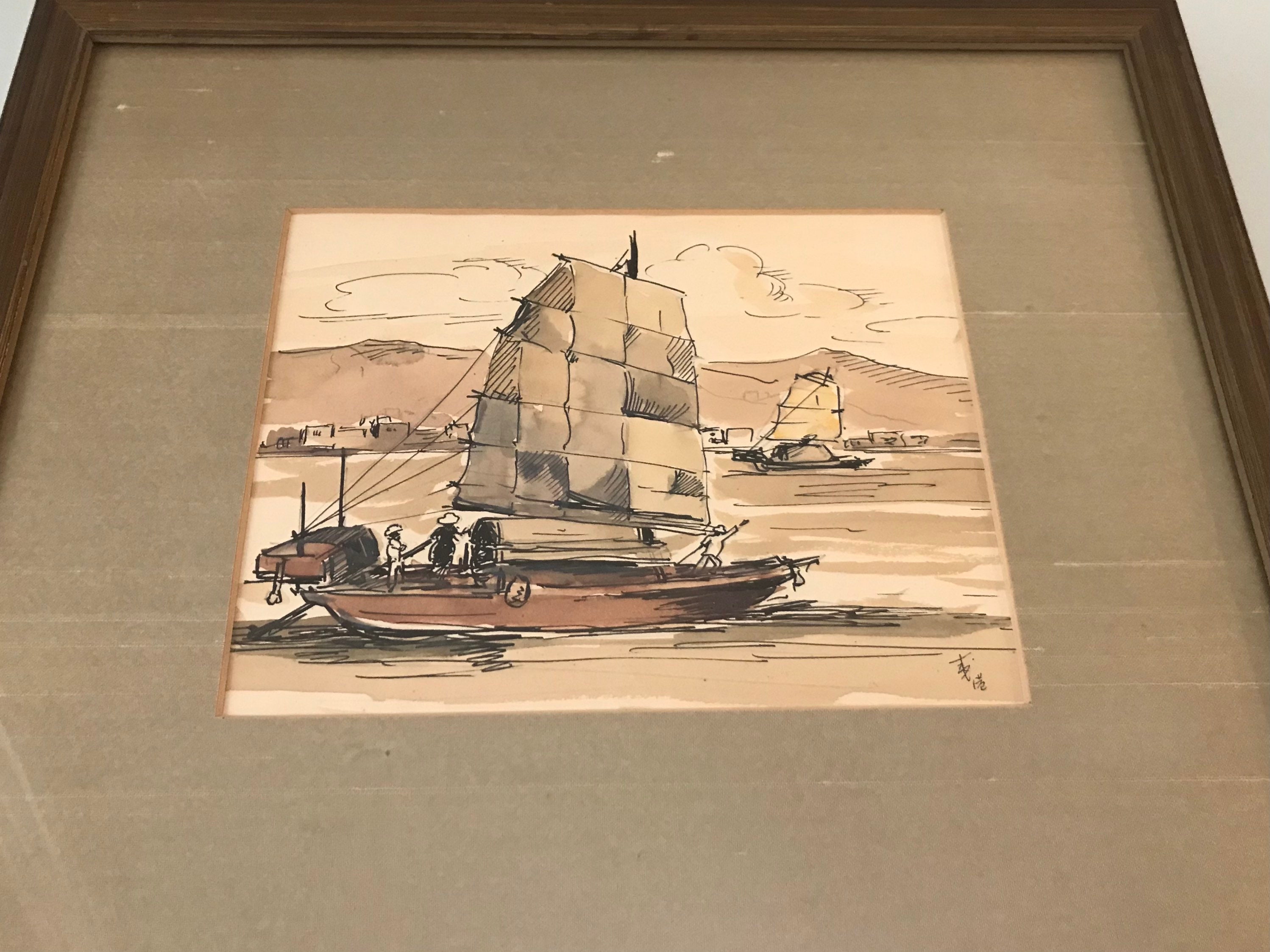 Asian Original Pen and Ink Junk Boat Painting Sampan Boat - Etsy