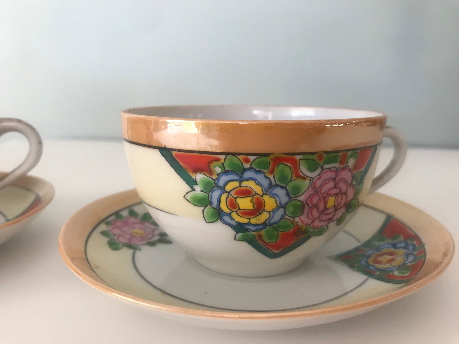 Pair of Vintage Lusterware Porcelain Teacups and Saucers, Made in Japan ...