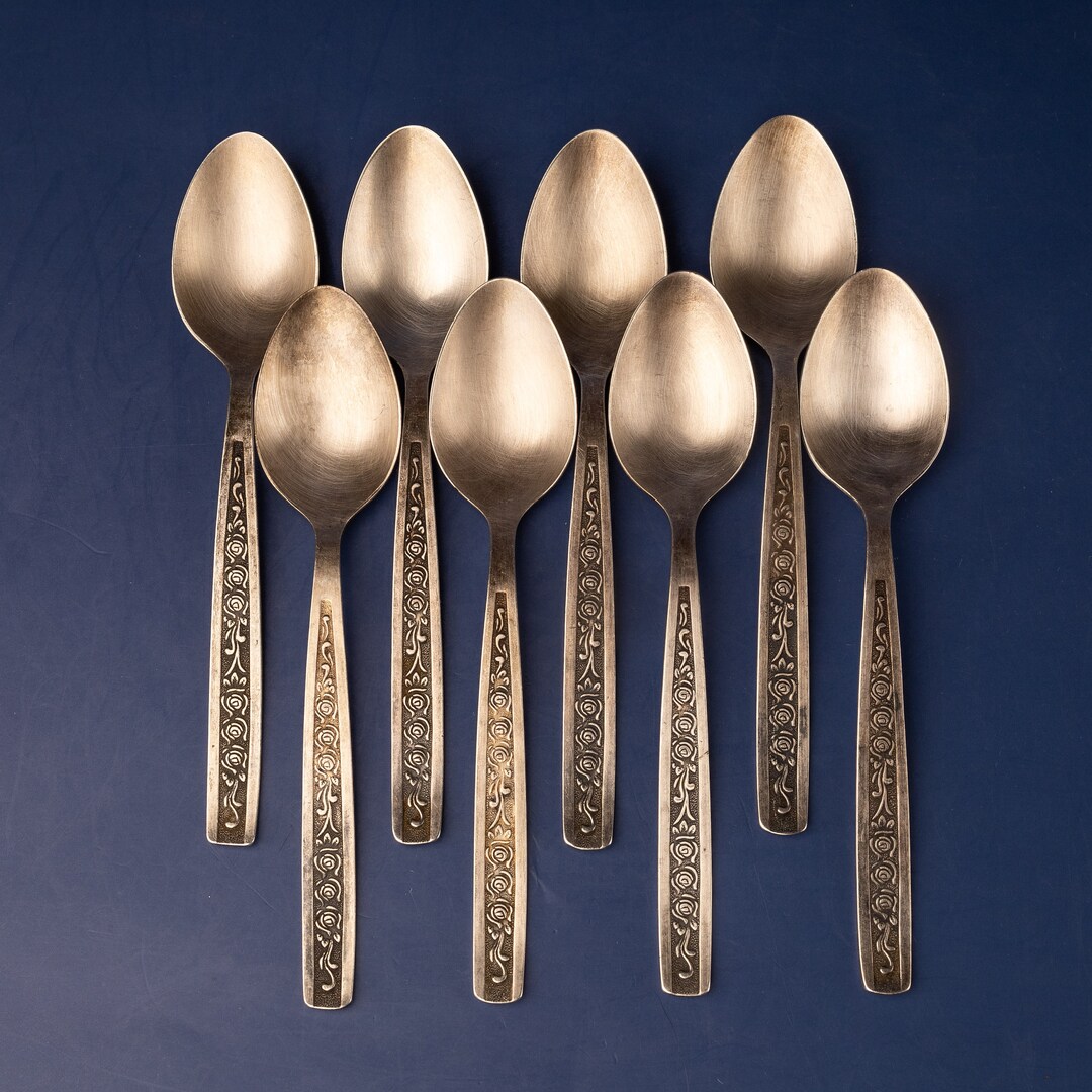 8x Vintage Melchior Tea Spoons Silver Plated Small Spoons Antique ...