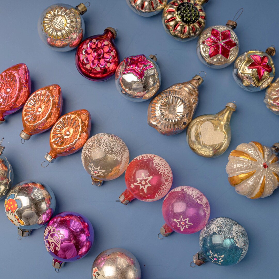 Vintage Christmas Ornaments Small Glass Balls Blown Mercury Glass ...