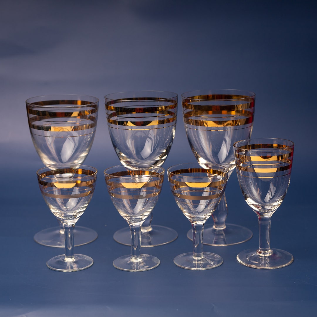 Mismatched Goblets Set of 7 Champagne Flutes Liqueur Glasses Etched ...