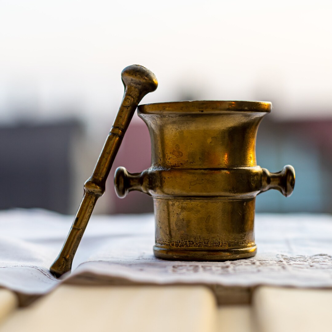 Antique Bronze Mortar and Pestle Set Old Small Mortar Country Kitchen ...