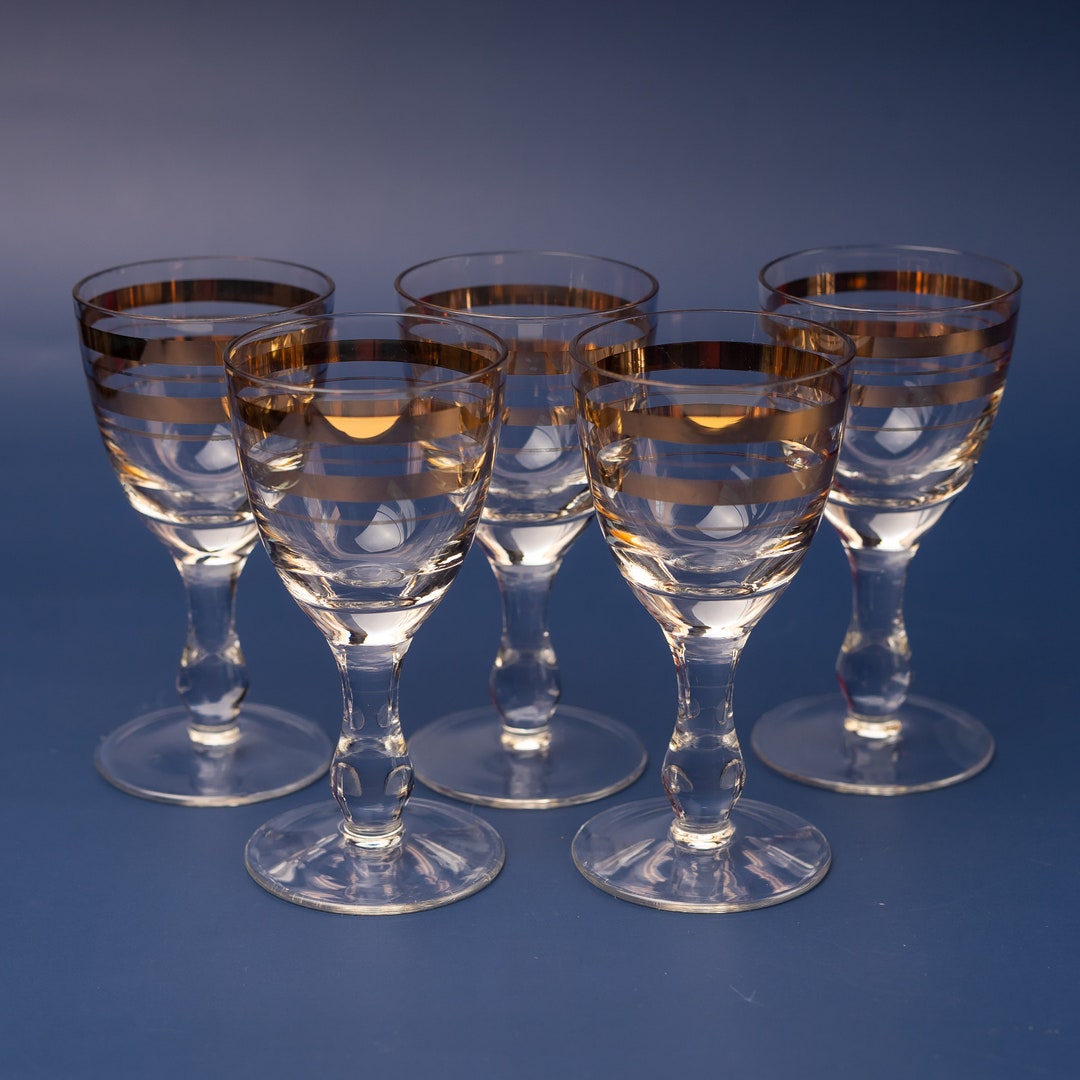 Vintage Glassware Liqueur Glasses Set of 5 Stemmed Cocktail Glasses Old ...