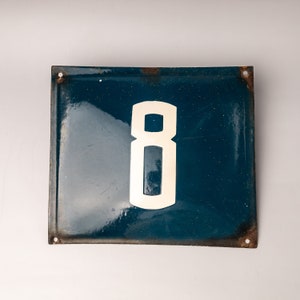 Blue Enameled House Number Sign 8 Old Rusty Enamel House Number Plaque ...