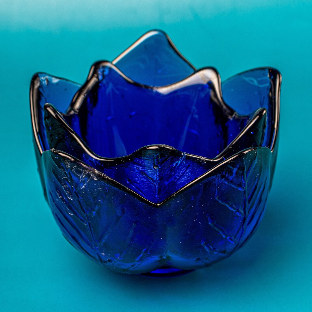 2x Vintage Cobalt Blue Glass Bowls Spanish Recycled Glass Cups Small ...