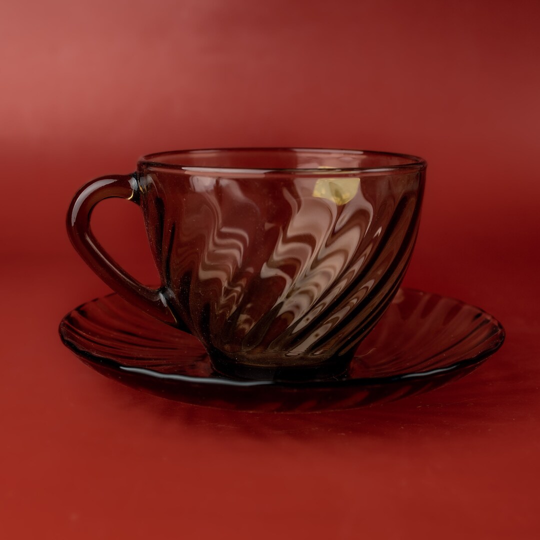Arcoroc Brown Depression Glass Rosaline Cup and Saucer Arcopal Frances ...