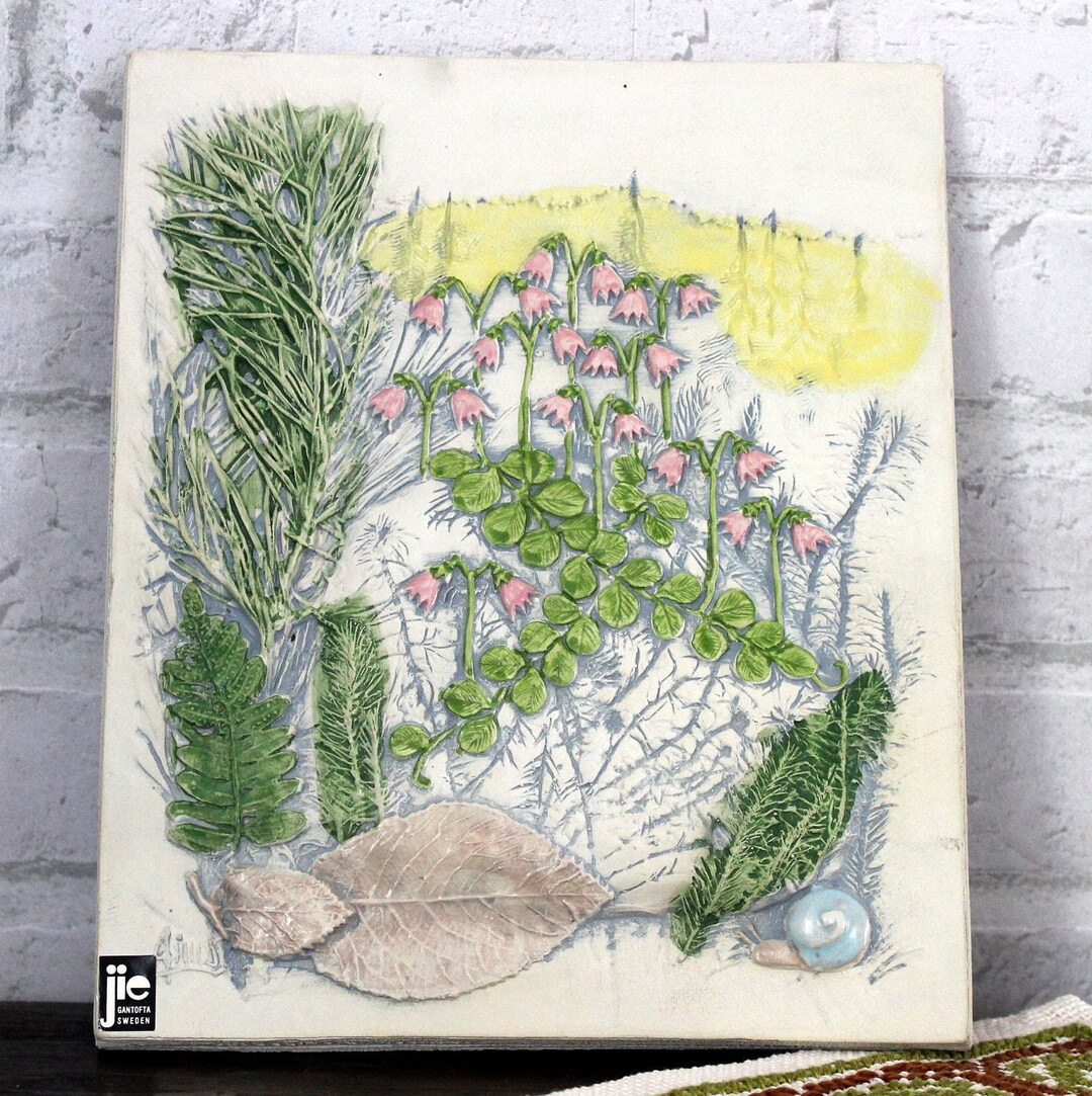 Jie Gantofta Sweden Ceramic Wall Tile Art Linnea Flowers 868 - Etsy