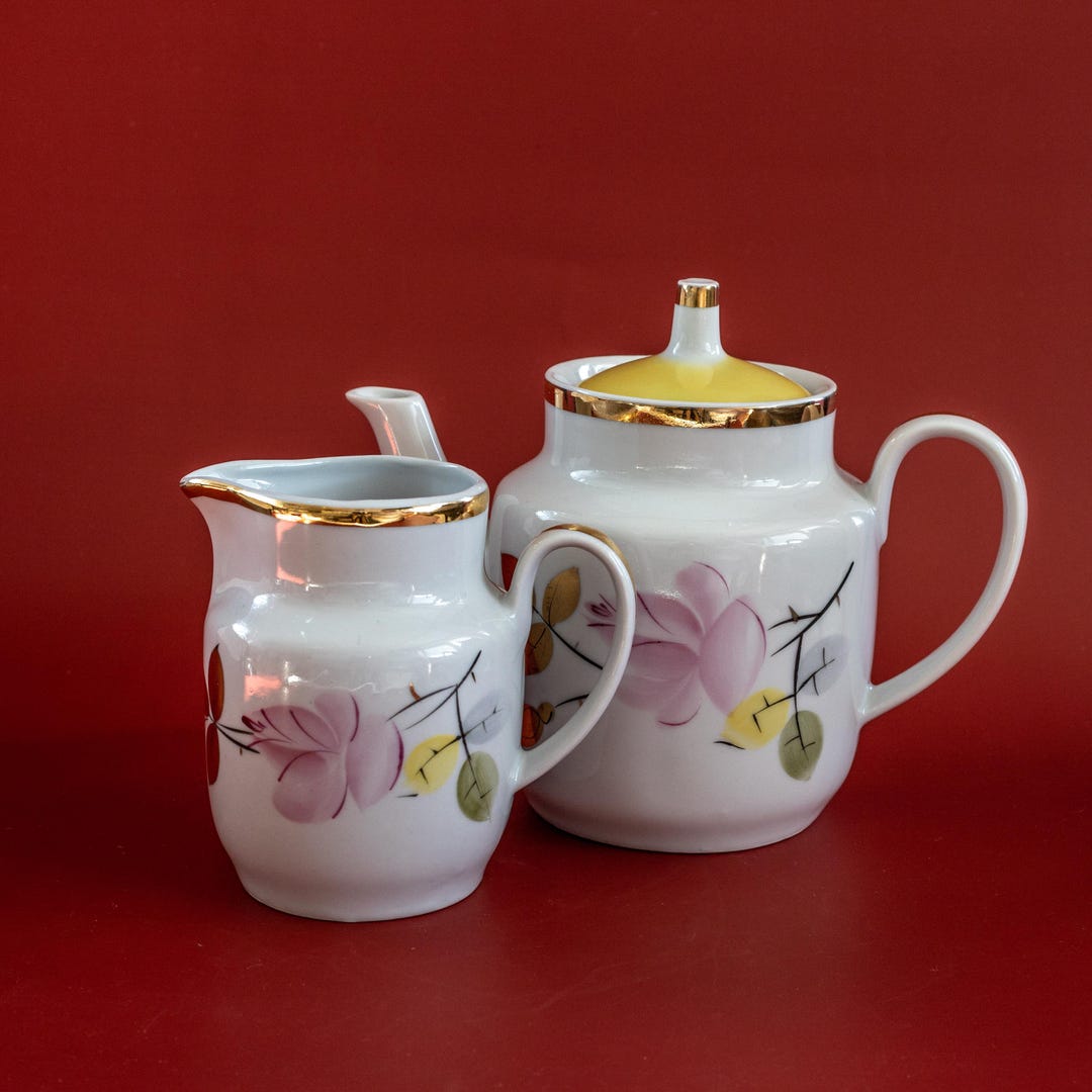 Vintage Teapot and Creamer Riga Porcelain RPR Floral Tea Pot and ...