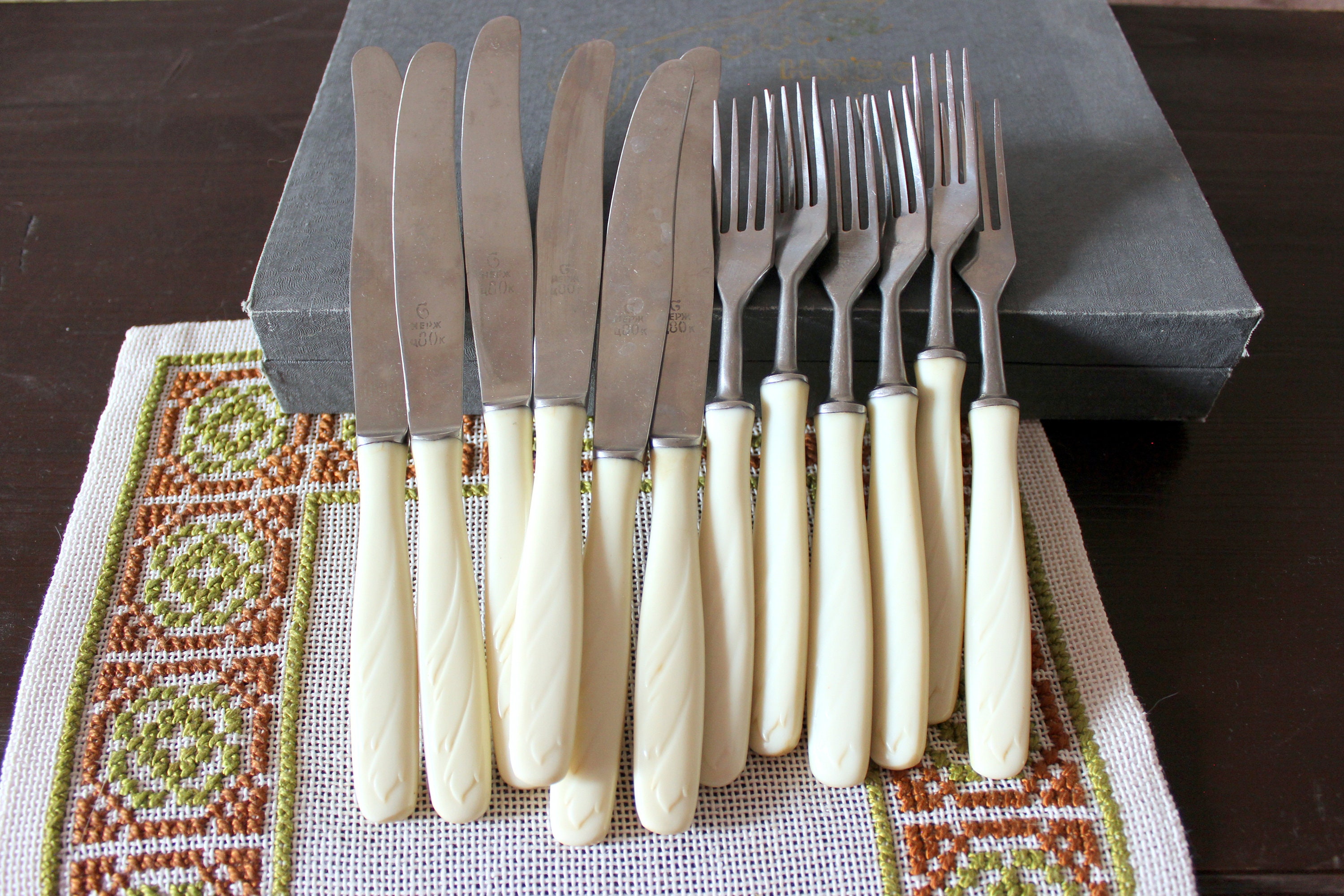 Cutlery & Knives Vintage Russian Kitchen Decor 6 Forks and 6 Knives ...