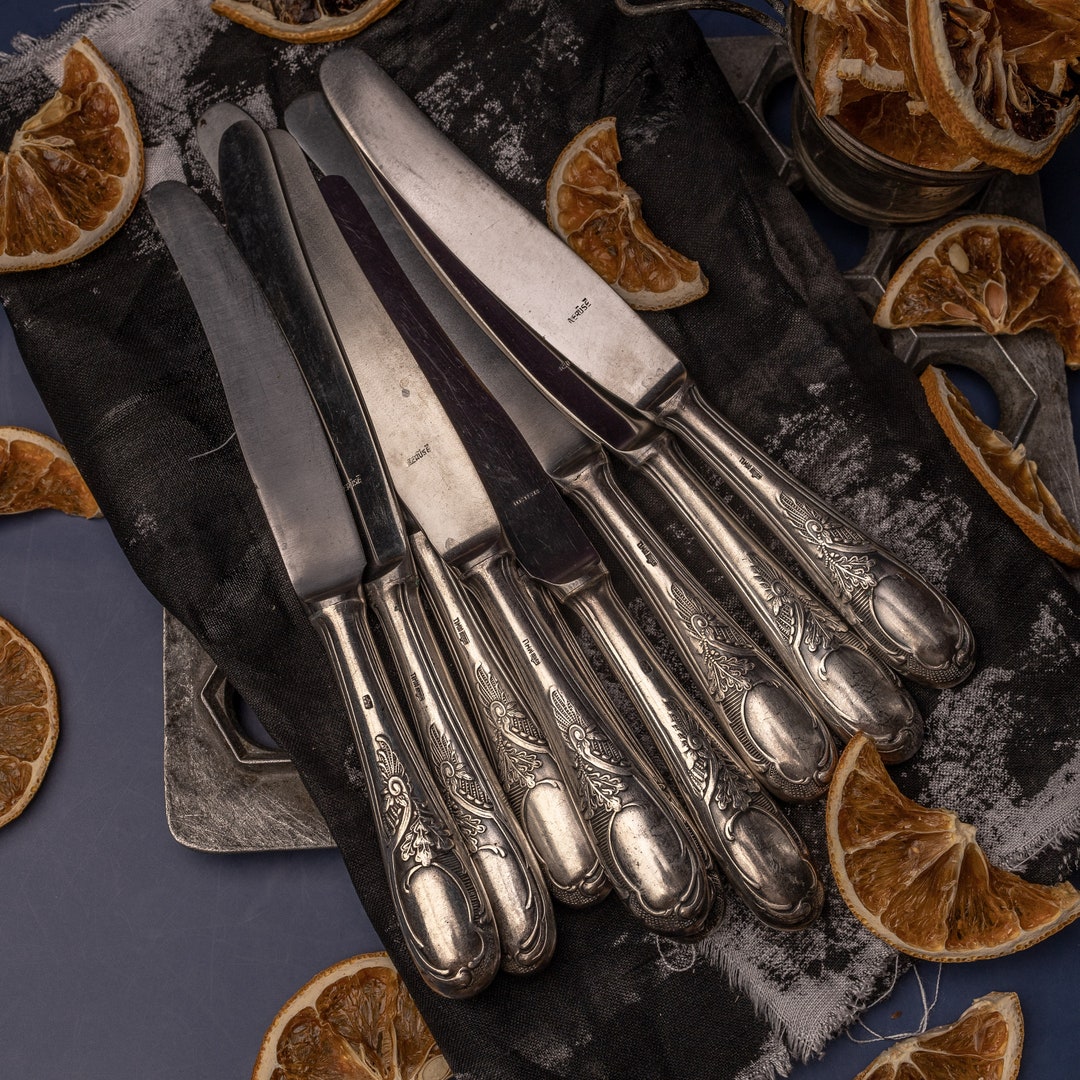 Vintage Silver Plated Butter Knives Set: Engraved Melchior Flatware - Etsy