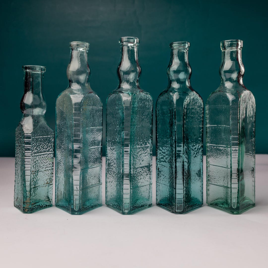 Vintage Art Glass Bottle Small Green Triangle Glass Bottles Pharmacy ...