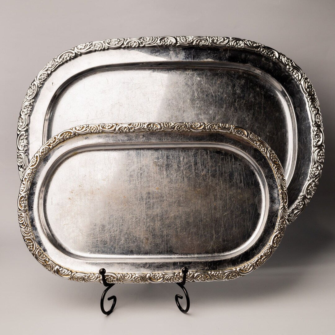 Vintage Serving Tray Large Oval Metal Vanity Tray Decorative Serving ...