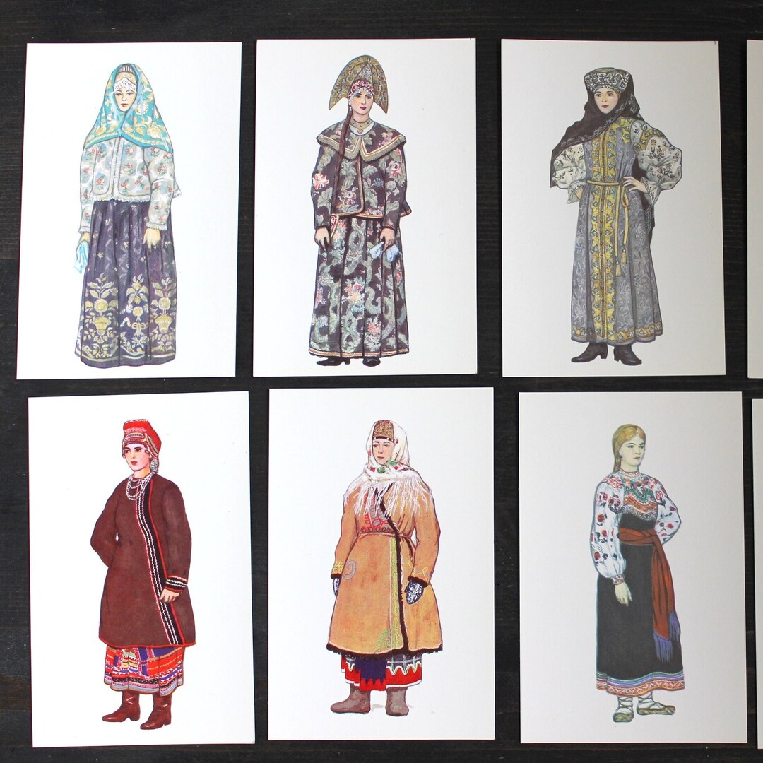 Soviet Postcards Set Ethnic Folk Costume USSR Collectible Unused ...