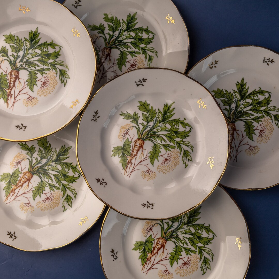 Vintage Porcelain Plates With Parsley Green Salad Plates Cottage Core ...