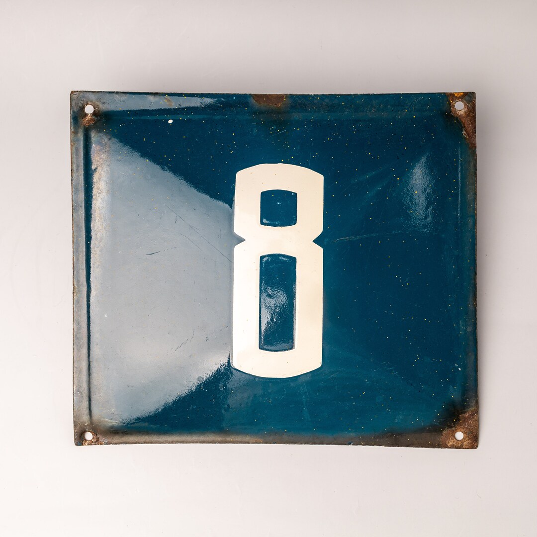 Blue Enameled House Number Sign 8 Old Rusty Enamel House Number Plaque ...