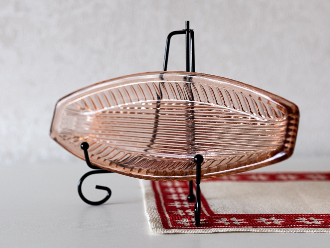 Oval Pink Glass Plate Colored Glassware USSR Vintage Dinnerware Amber ...