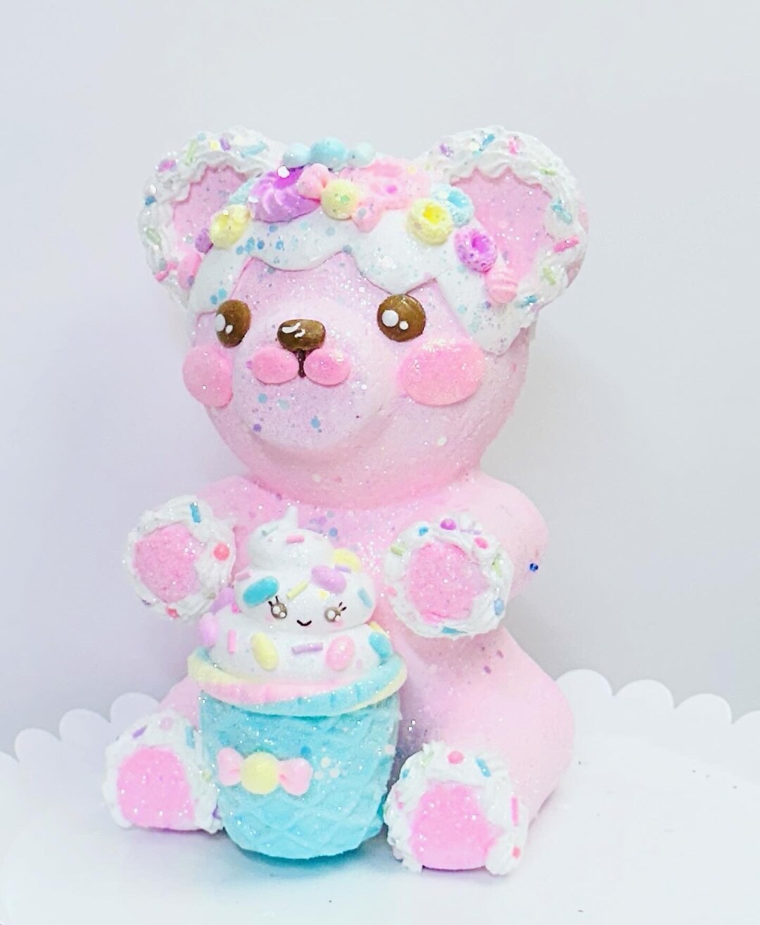Large Pink Pastel 7 Inch Candyland Glitter Bear Holding Ice Cream ...