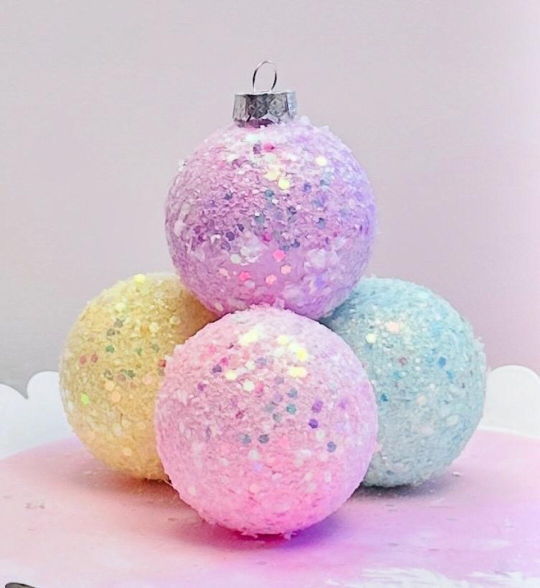 2.5 Inch Medium Ornament Pastel Glitter Gumdrop Sugary Glass Ornaments ...