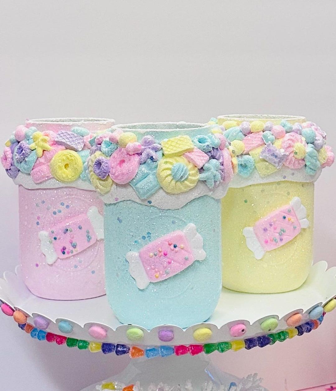 Pint Candy Land Mason Jar Vase Cookie Candy Gingerbread Glitter Pastel ...