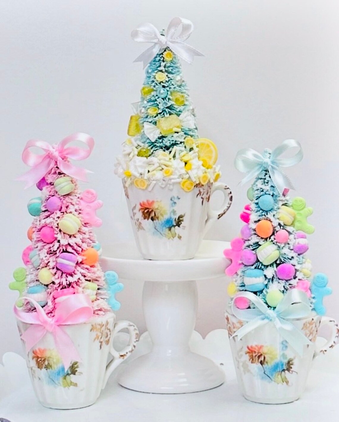Pastel Gingerbread Miniatute Teacup Gumdrop Macaron Bottle Brush Tree ...